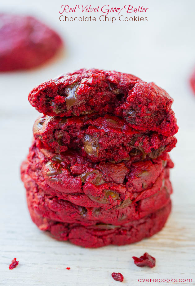 Red Velvet Gooey Butter Chocolate Chip Cookies – Eat More Chocolate Eat ...