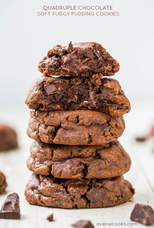 Quadruple Chocolate Soft Fudgy Pudding Cookies – Eat More Chocolate Eat ...